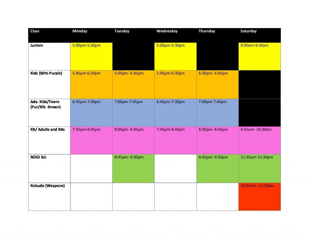 ferraro-schedule | Ferraro Karate and Martial Arts